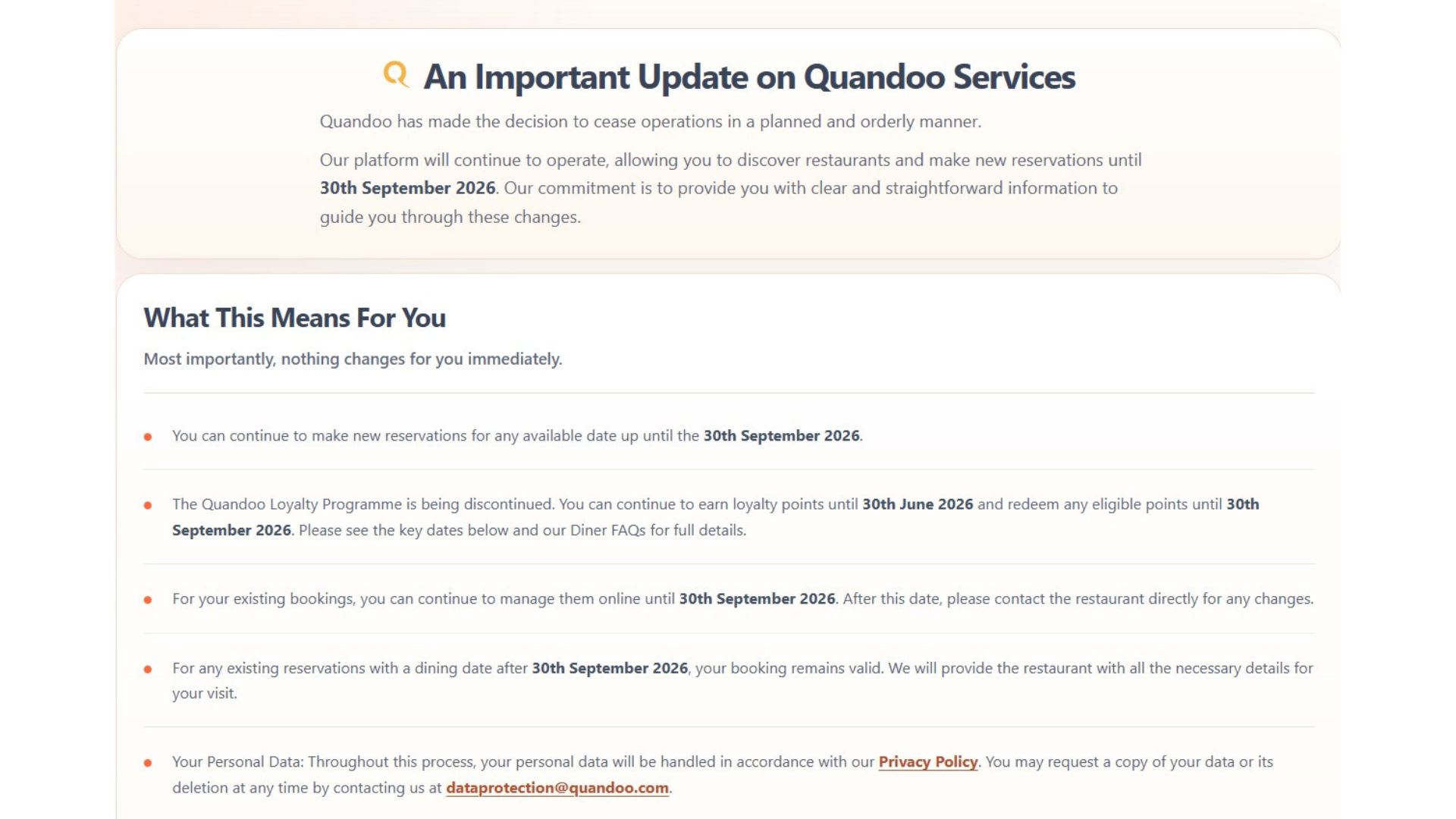 Quandoo停止全球运营 最后服务为9月30日 - 8world