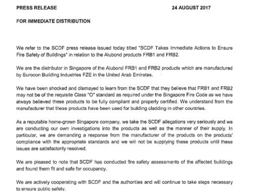 Cladding distributor expresses shock, dismay that its products did not ...