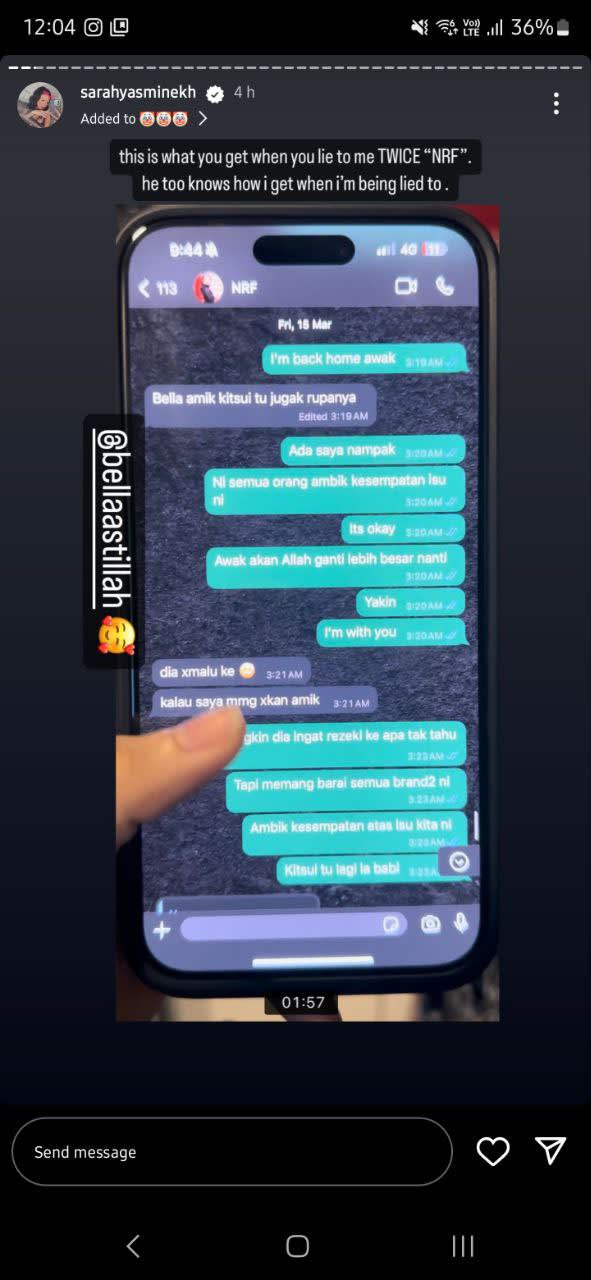 Sarah Yasmine exposes romantic texts said to be between Singaporean ...