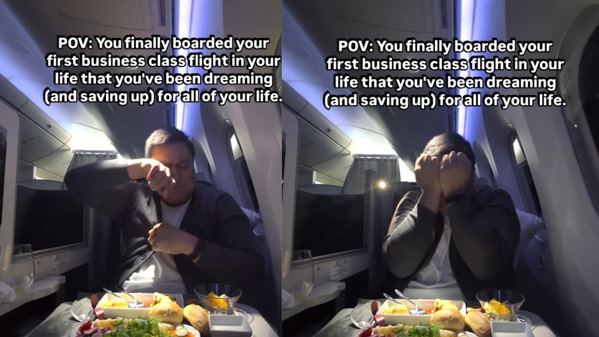Man Gets Emotional On His First Business Class Flight, Fulfilling A ...