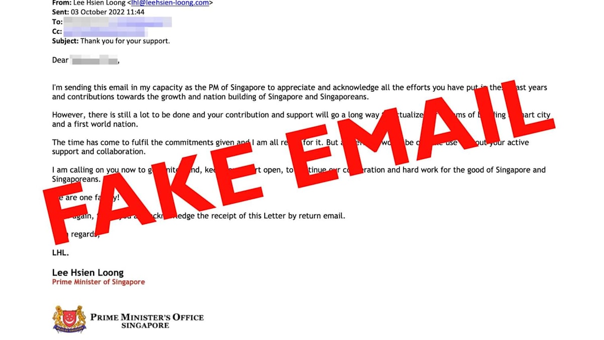 'Scammers are relentless' says PM Lee, as fake emails purportedly sent ...