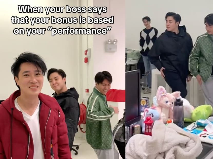 Xu Bin, Zong Zijie, and Damien Teo perform ‘sexy dance’ for Dasmond Koh ...
