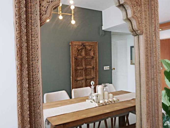 A couple’s stylish 1,000 sq ft BTO flat with a DIY whisky bar and teak ...