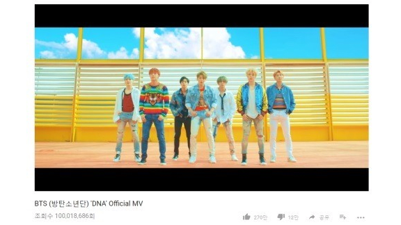 BTS′s DNA Becomes Fastest K-Pop Group MV to Reach 100 Million Views - 8days