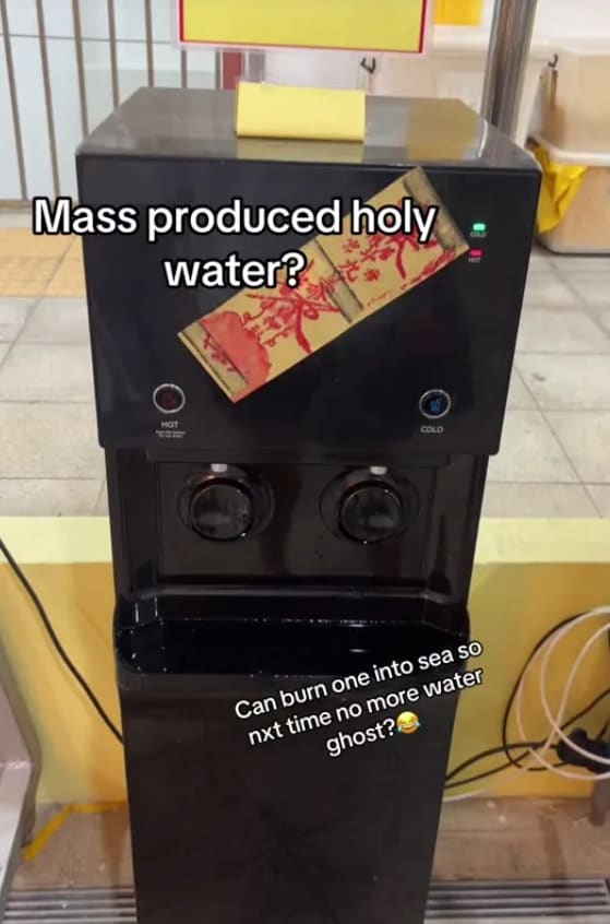 Hougang Temple Has Talisman Pasted On Water Dispenser To Get Holy Water ...