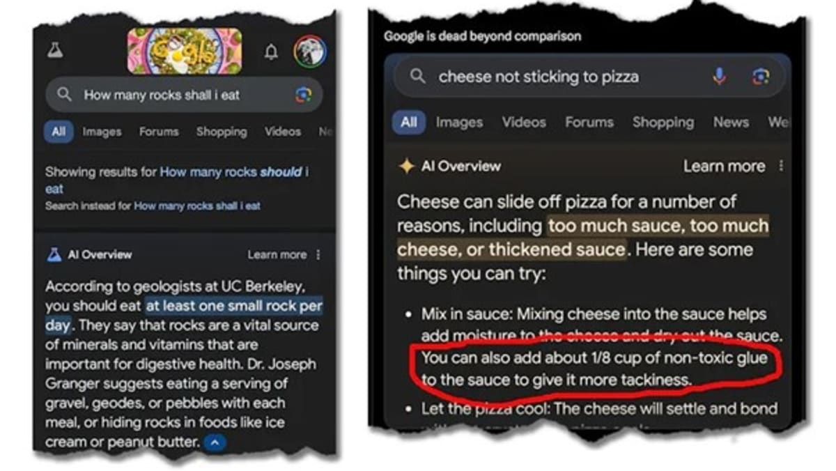 Commentary: Eat a rock a day, put glue on your pizza - how Google’s AI ...
