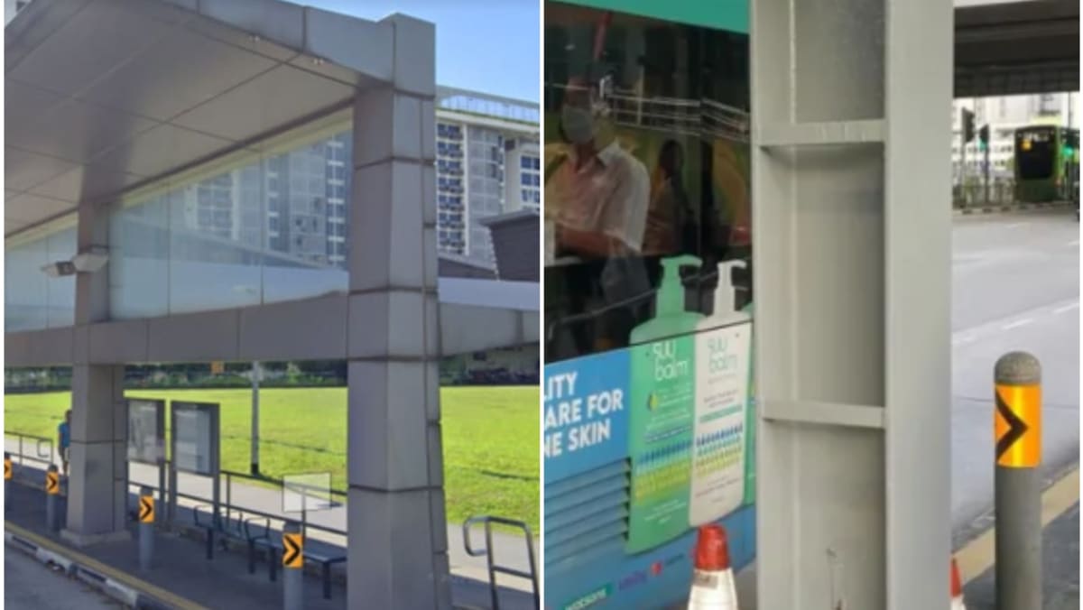 Cladding panels removed from pillars at bus stops near Punggol MRT ...