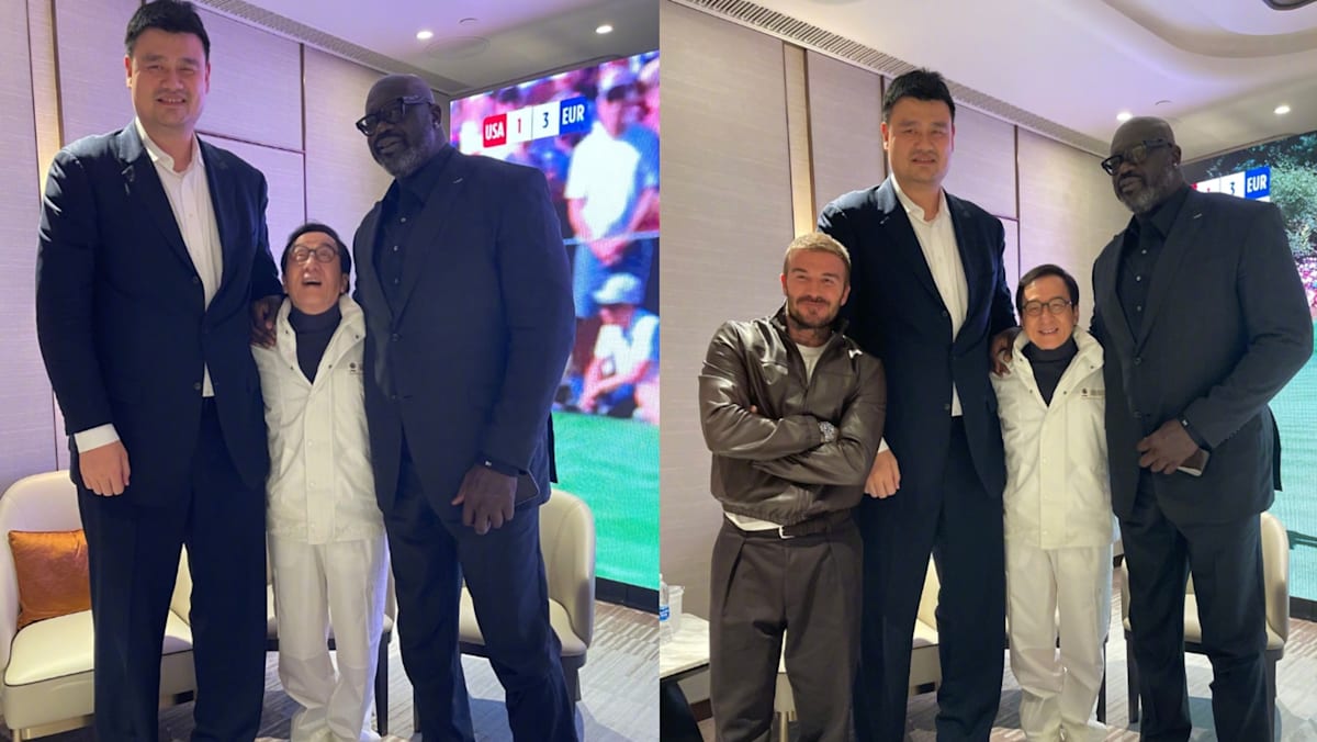 Jackie Chan & David Beckham Look Tiny Standing Next To Basketball Legends Yao Ming & Shaquille O ...