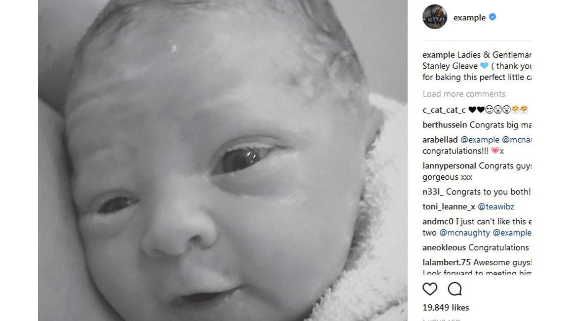 Example's wife Erin McNaught gives birth to second son - 8days